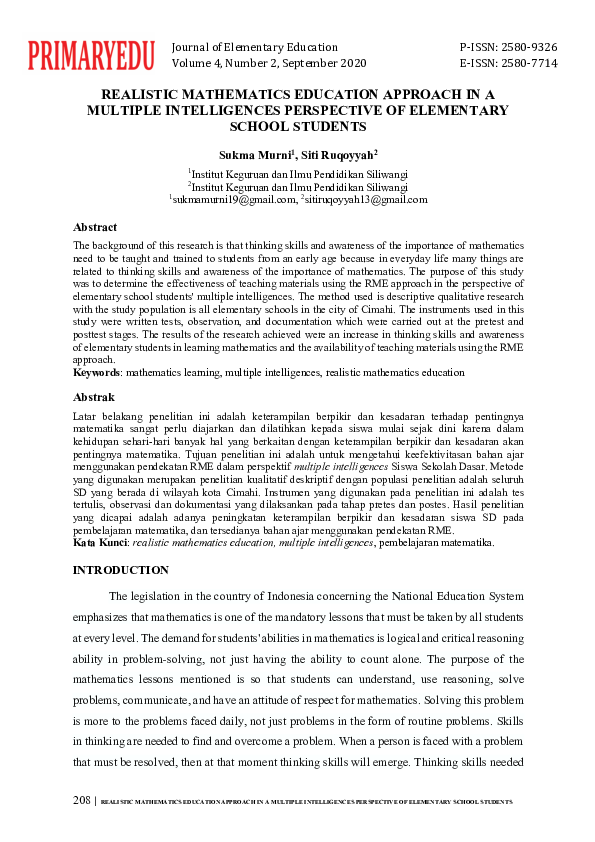 (PDF) Development of Teaching Materials Using a Realistic Mathematics Education Approach in a ...