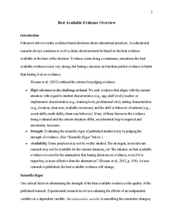(PDF) Best Available Evidence