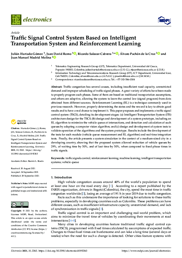 (PDF) Traffic Signal Control System Based on Intelligent Transportation System and Reinforcement ...