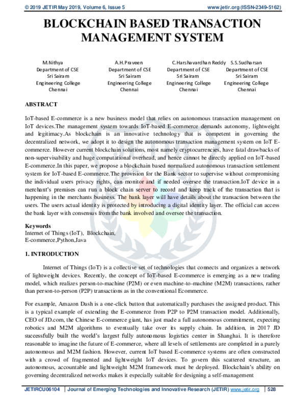 (PDF) Blockchain Based Transaction Management System