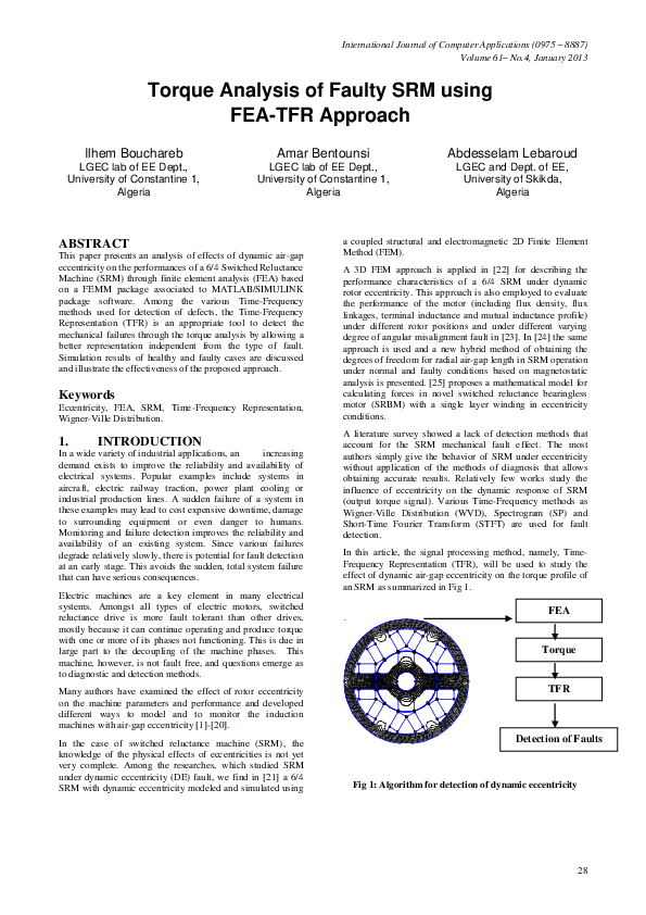(PDF) Torque Analysis of Faulty SRM using FEA-TFR Approach