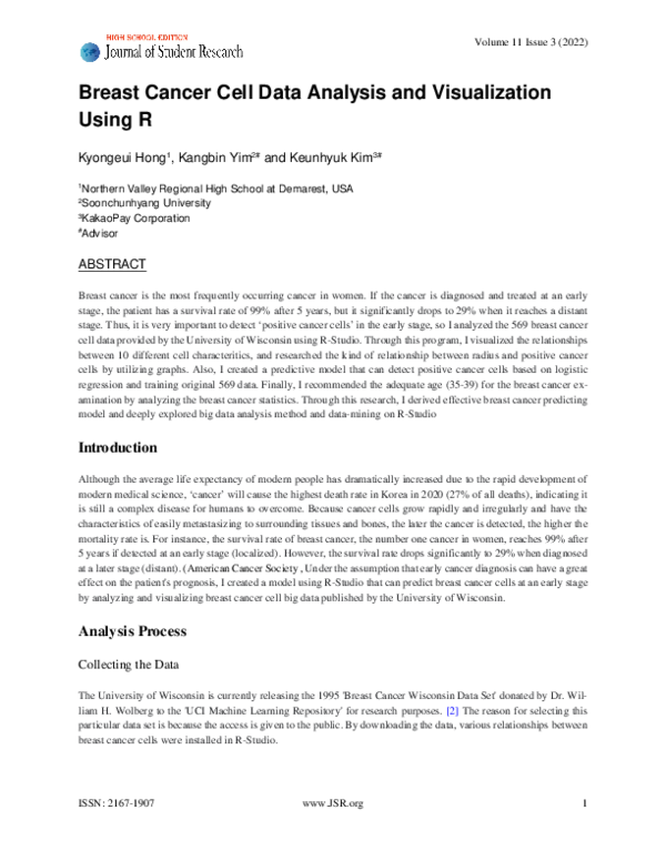 (PDF) Breast Cancer Cell Data Analysis and Visualization Using R