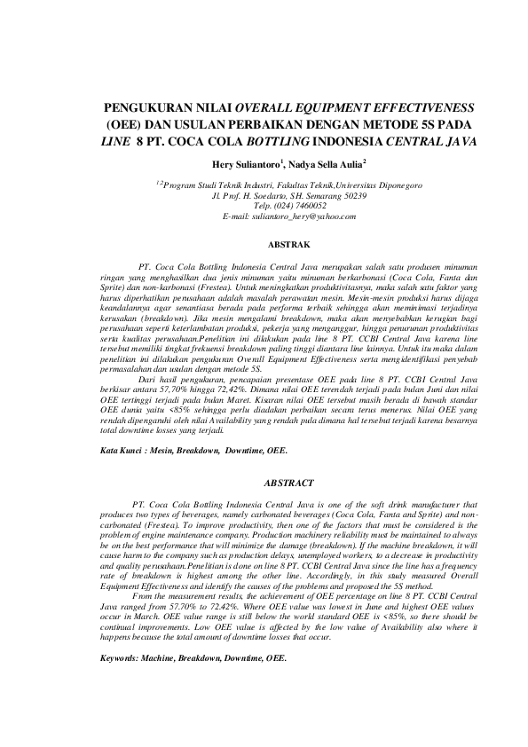 (PDF) Pengukuran Nilai Overall Equipment Effectiveness (Oee) Dan Usulan ...