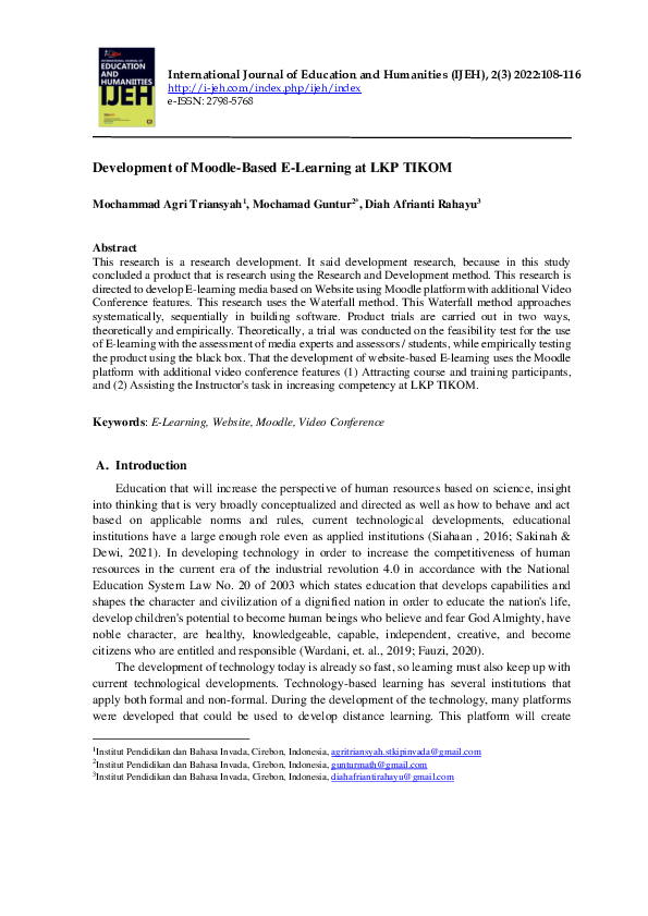 (PDF) Development of Moodle-Based E-Learning at LKP TIKOM