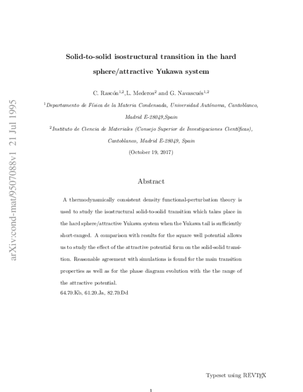 (PDF) Solid‐to‐solid isostructural transition in the hard sphere ...
