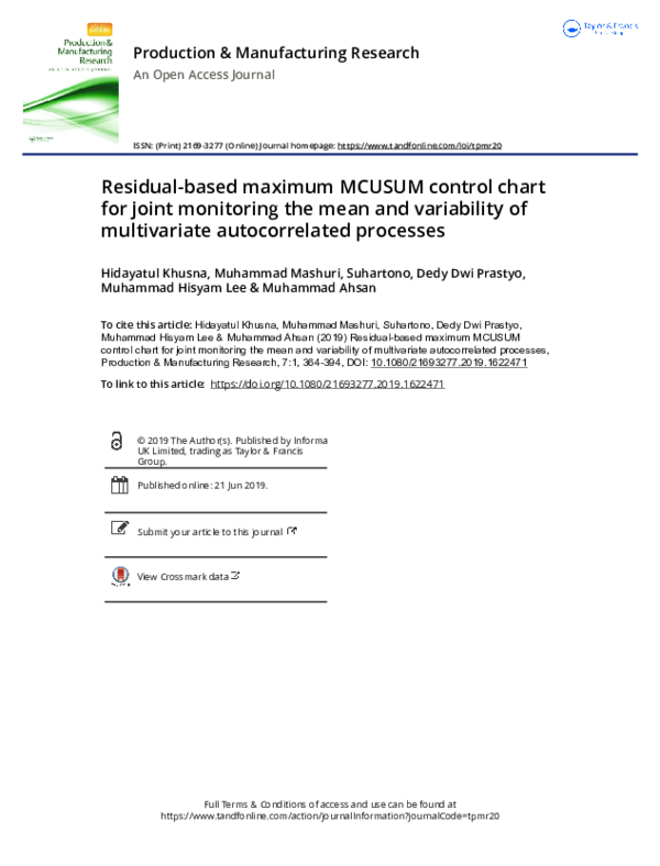 Pdf Residual Based Maximum Mcusum Control Chart For Joint Monitoring The Mean And Variability