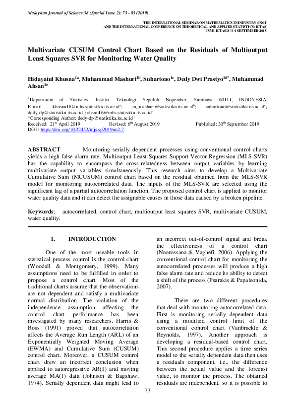 (PDF) Multivariate CUSUM Control Chart Based on the Residuals of Multioutput Least Squares SVR ...