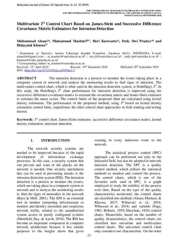 (PDF) Multivariate T2 Control Chart Based on James-Stein and Successive Difference Covariance ...