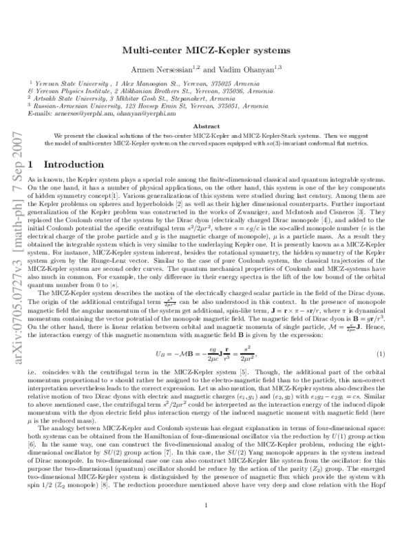 (PDF) Multicenter MICZ-Kepler systems
