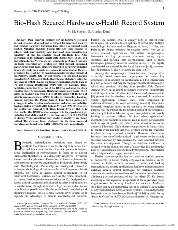 (PDF) Bio-Hash Secured Hardware e-Health Record System