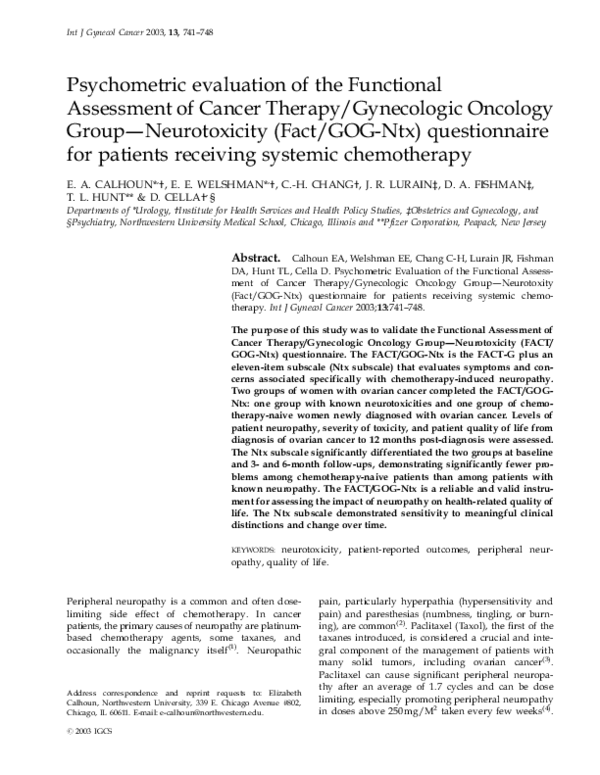 (PDF) Psychometric evaluation of the Functional Assessment of Cancer ...
