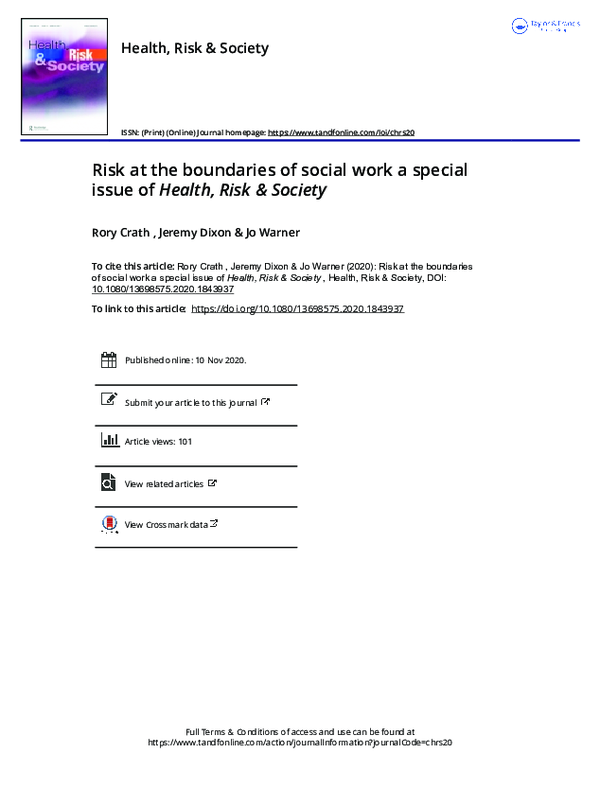 (PDF) Risk at the boundaries of social work a special issue of Health ...