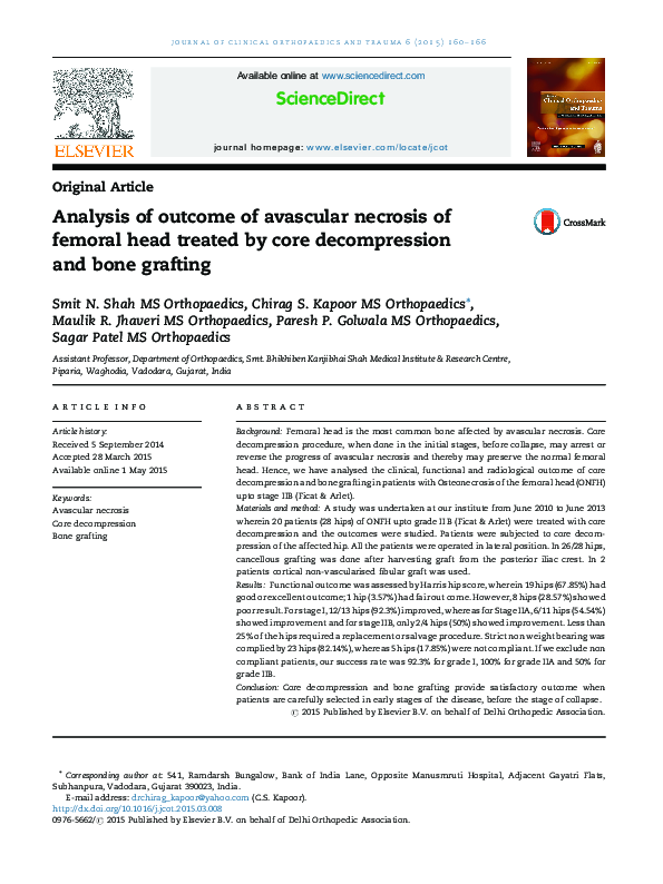 (PDF) Analysis of outcome of avascular necrosis of femoral head treated ...