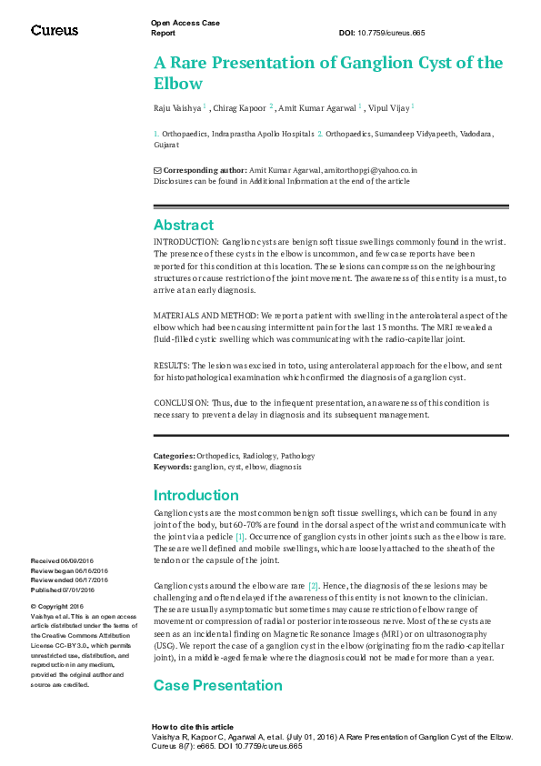 (PDF) A Rare Presentation of Ganglion Cyst of the Elbow