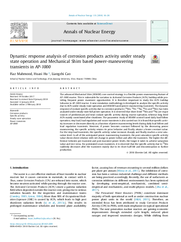 (PDF) Dynamic response analysis of corrosion products activity under steady state operation and ...