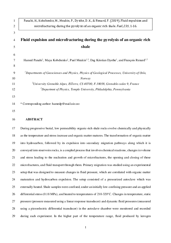 (PDF) Fluid expulsion and microfracturing during the pyrolysis of an ...