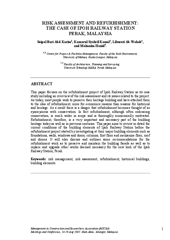 (PDF) Risk Assessment and Refurbishment