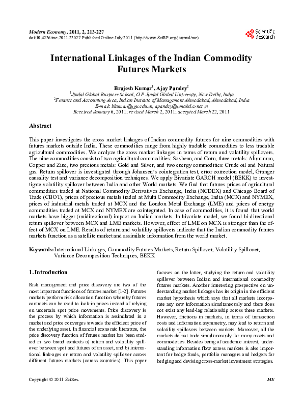 (PDF) International Linkages of the Indian Commodity Futures Markets