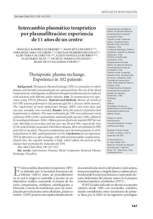 (PDF) Intercambio plasmático terapéutico por plasmafiltración ...