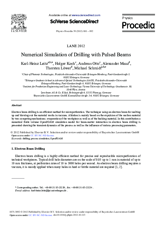 (PDF) Numerical Simulation of Drilling with Pulsed Beams