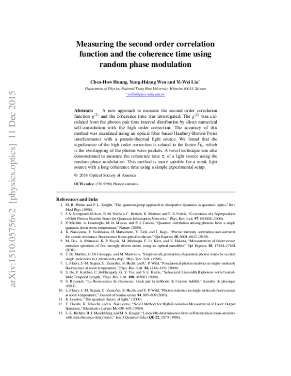 Pdf Measuring The Second Order Correlation Function And The Coherence