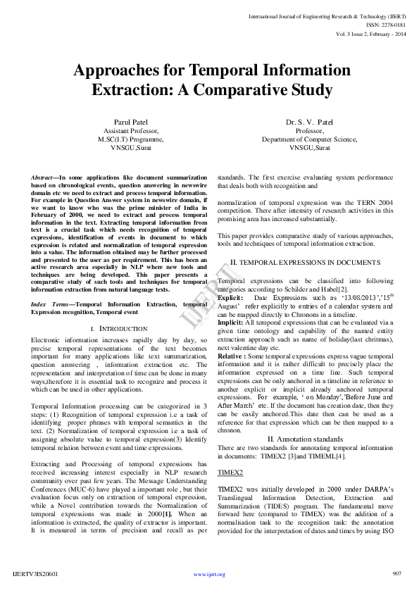 (PDF) Approaches for Temporal Information Extraction: A Comparative Study