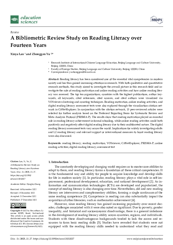 (PDF) A Bibliometric Review Study on Reading Literacy over Fourteen Years