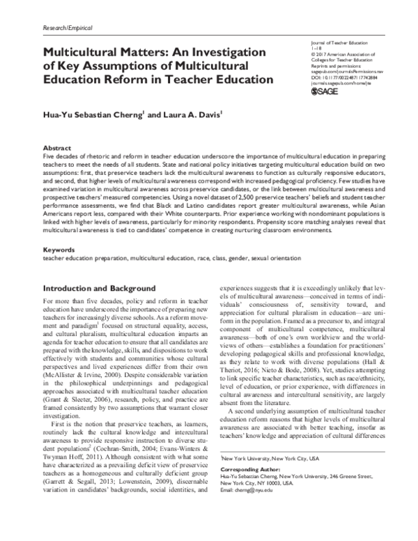 (PDF) Multicultural Matters: An Investigation of Key Assumptions of ...