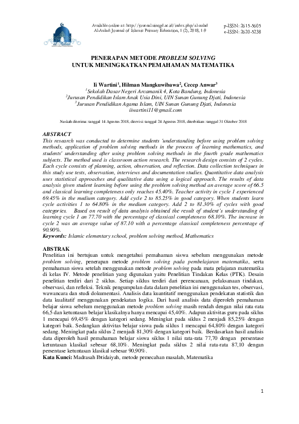 (PDF) Penerapan Metode Problem Solving Untuk Meningkatkan Pemahaman ... (PDF) Penerapan Metode Problem Solving Untuk Meningkatkan Pemahaman ...