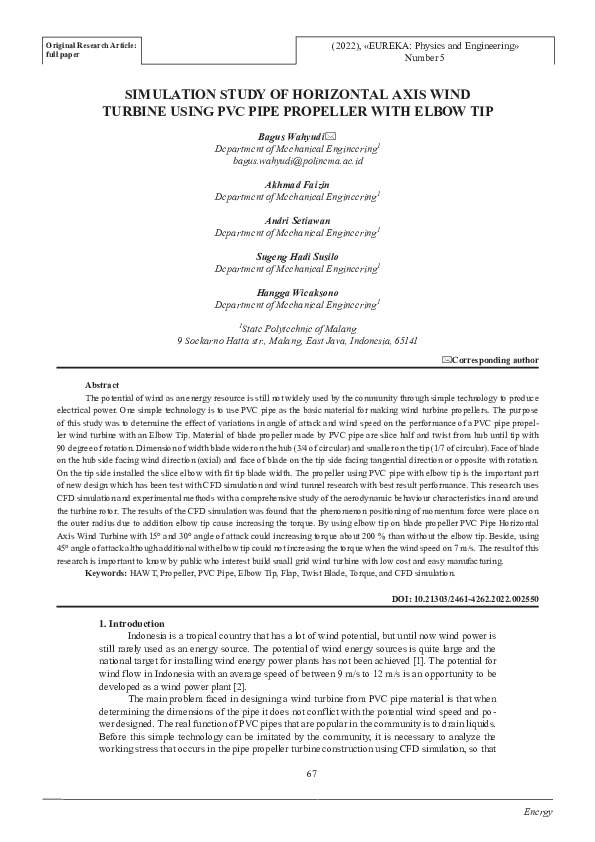 (PDF) Simulation study of horizontal axis wind turbine using PVC pipe ...