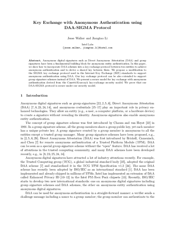 (PDF) Key Exchange with Anonymous Authentication Using DAA-SIGMA Protocol
