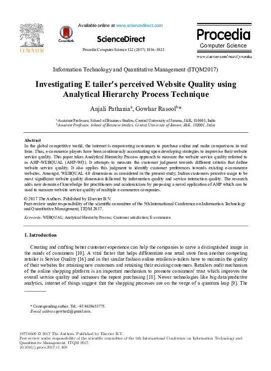 (PDF) Investigating E tailer’s perceived Website Quality using Analytical Hierarchy Process ...