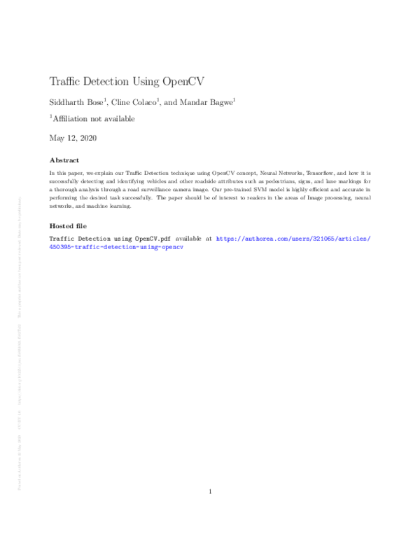 (PDF) Traffic Detection Using OpenCV