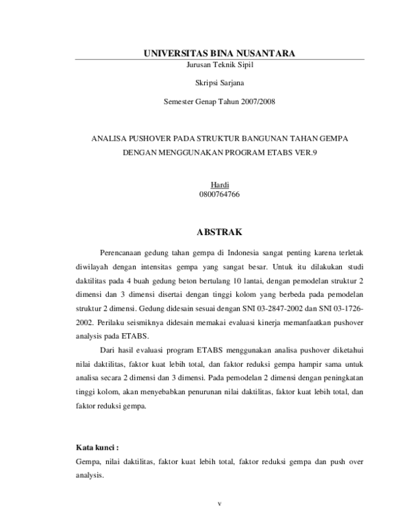 (PDF) Analisa Pushover Pada Struktur Bangunan Tahan Gempa Dengan Menggunakan Program Etabs Ver. 9