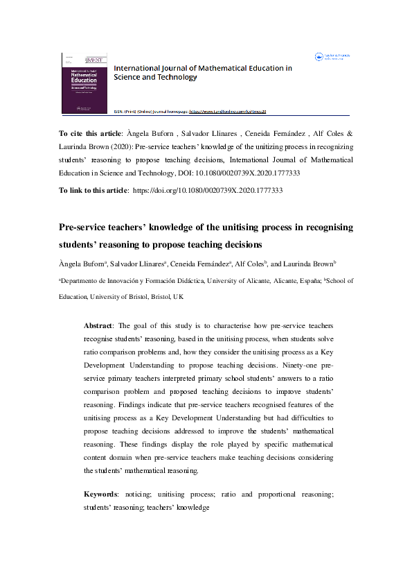 (PDF) Pre-service teachers’ knowledge of the unitizing process in ...