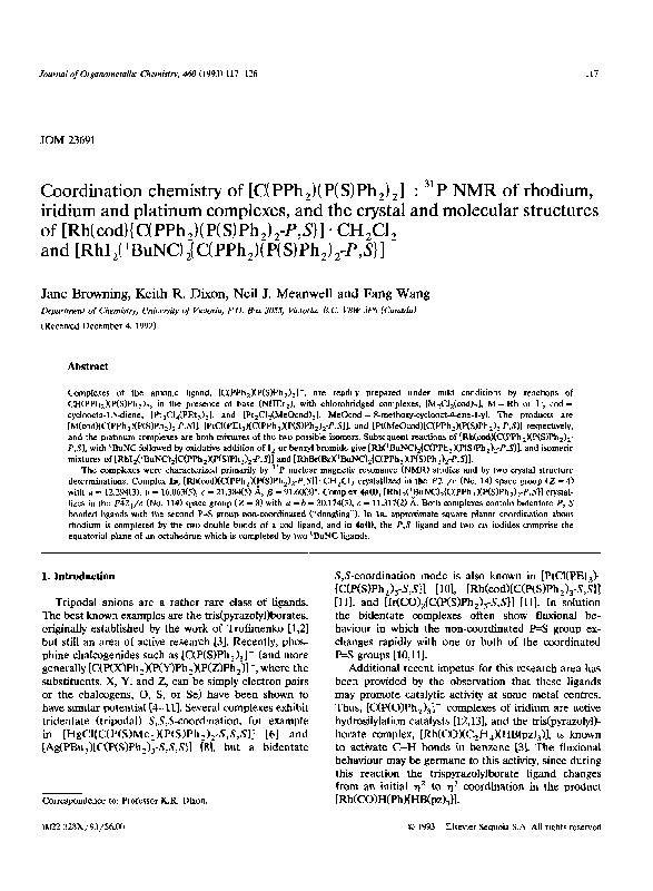 (PDF) Coordination chemistry of [C(PPh2)(P(S)Ph2)2]−: 31P NMR of ...
