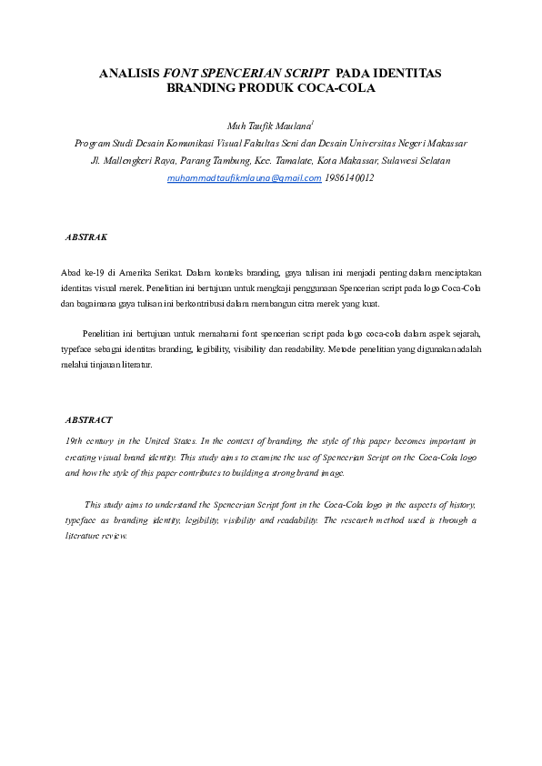 Pdf Analisis Font Spencerian Script Pada Identitas Branding Produk