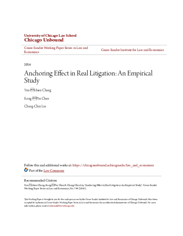 (PDF) Anchoring Effect in Real Litigation: An Empirical Study