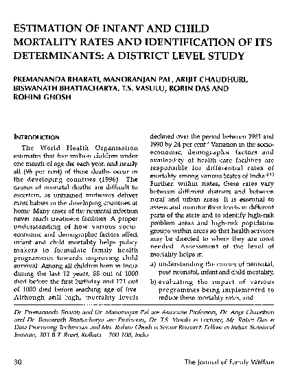 (PDF) Estimation of Infant and Child Mortality Rates and Identification ...