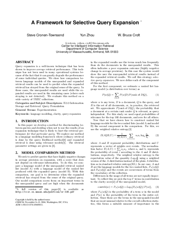 (PDF) A framework for selective query expansion