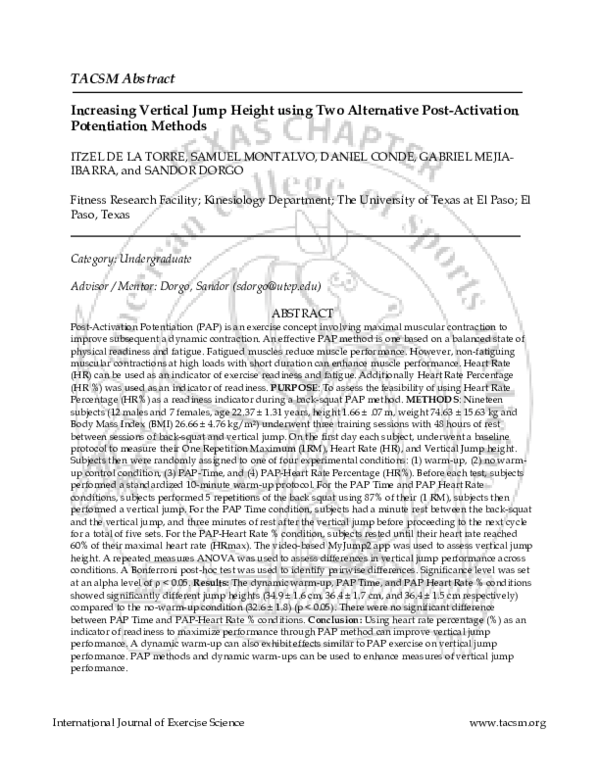 (PDF) Increasing Vertical Jump Height using Two Alternative Post-Activation Potentiation Methods