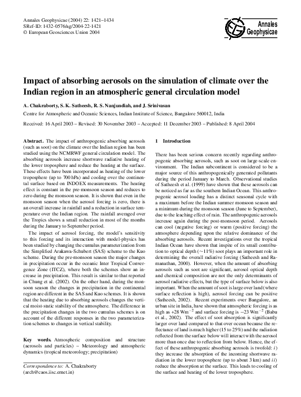 (PDF) Impact of absorbing aerosols on the simulation of climate over ...