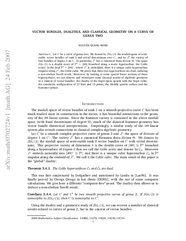 Vector Bundles, Dualities and Classical Geometry on a Curve of Genus Two