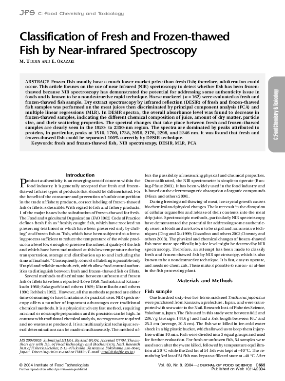(PDF) Classification of Fresh and Frozen-thawed Fish by Near-infrared ...