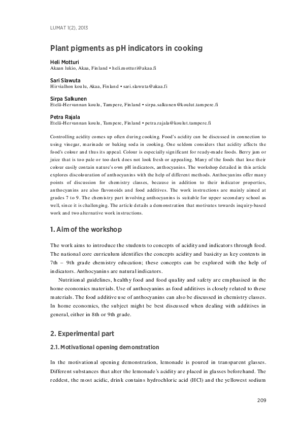 (PDF) Plant pigments as pH indicators in cooking