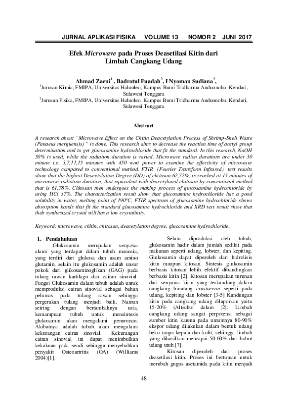 (PDF) Efek Microwave pada Proses Deasetilasi Kitin dari Limbah Cangkang ...