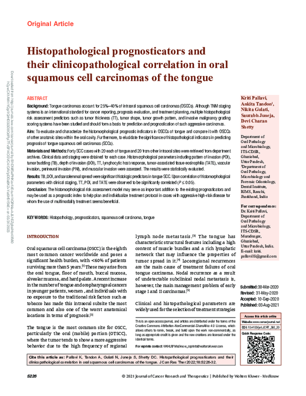 (PDF) Histopathological prognosticators and their clinicopathological ...