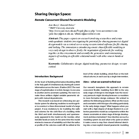 Pdf Sharing Design Space Remote Concurrent Shared Parametric Modeling