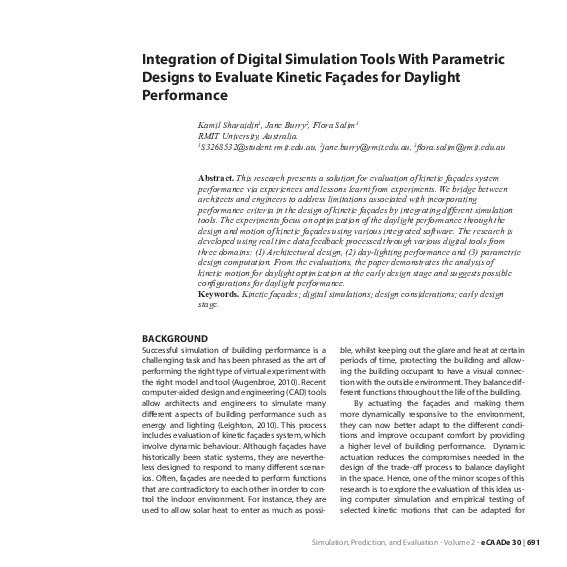 (PDF) Integration of Digital Simulation Tools With Parametric Designs to Evaluate Kinetic ...