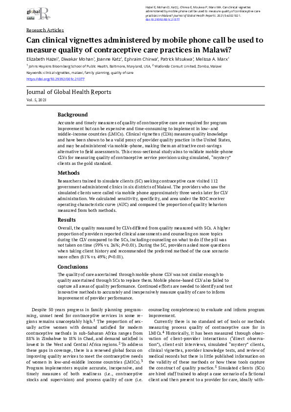 (PDF) Can clinical vignettes administered by mobile phone call be used ...